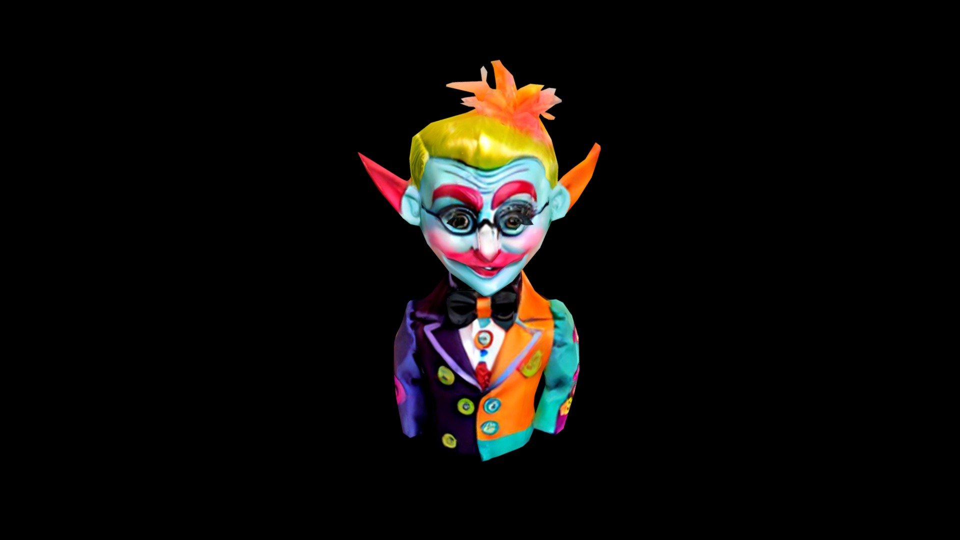 A blue-faced puppet with spiky orange hair and c - Download Free 3D ...