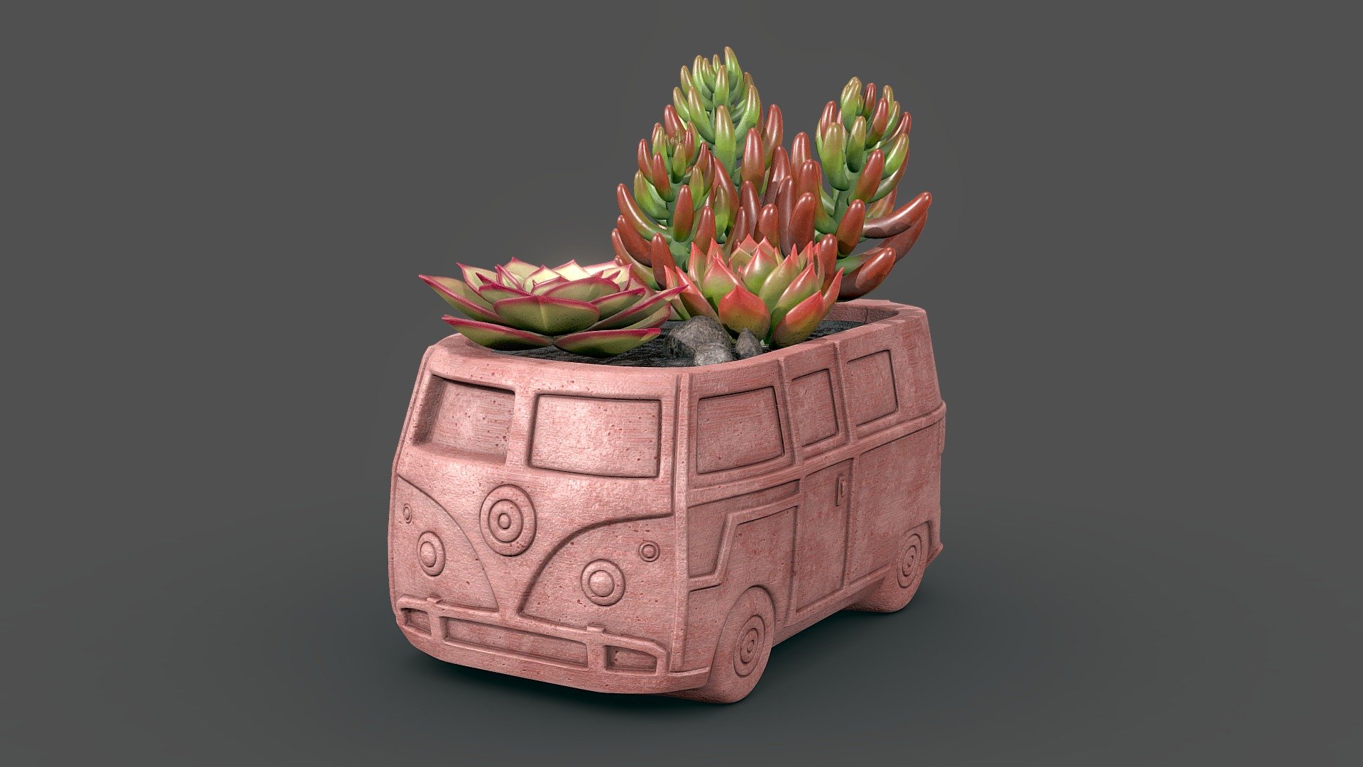 VW Campervan bus plant pot with succulents - 3D model by Bansheeva ...