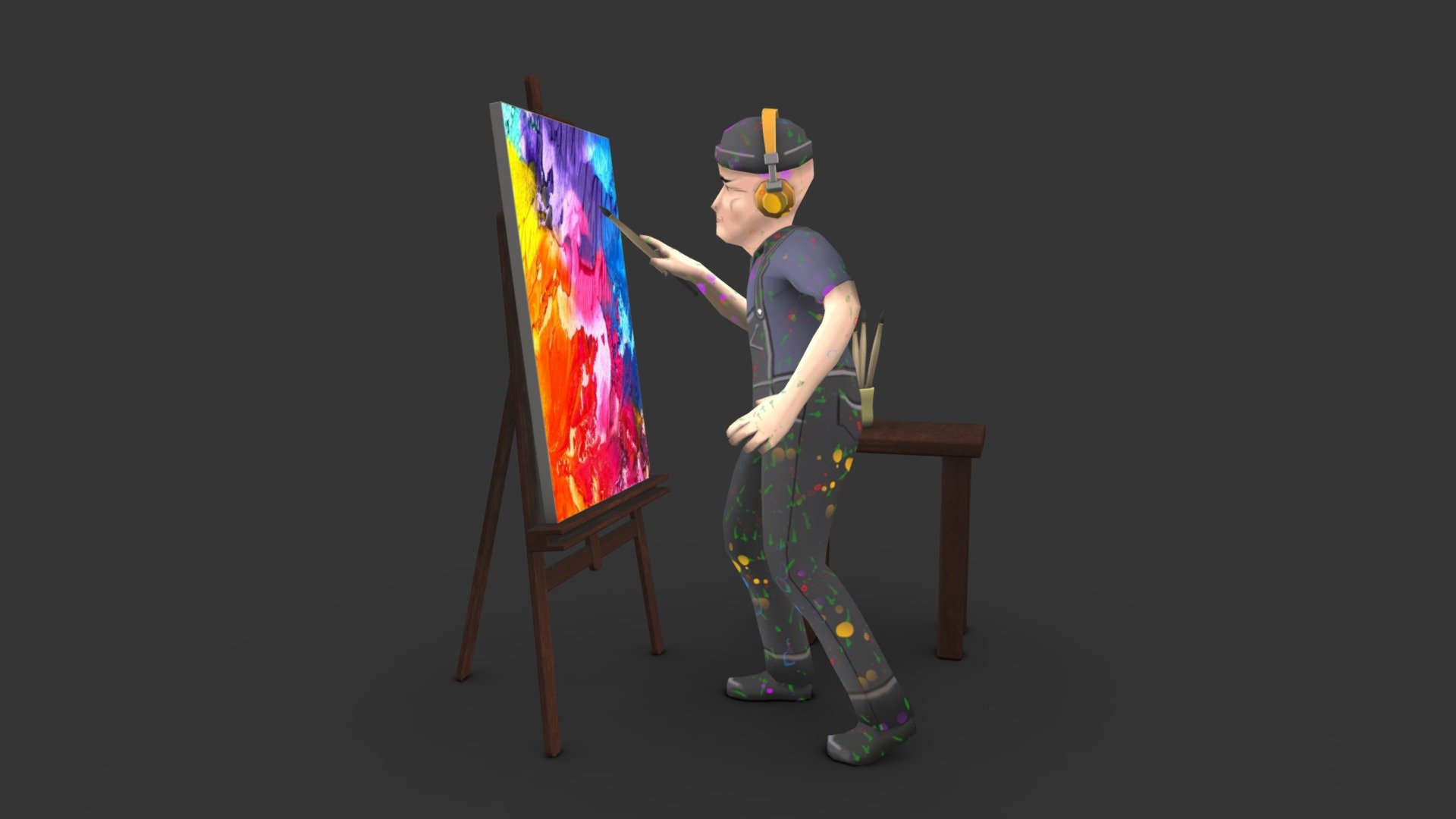 Painter character Painting With EQ lowpoly - Buy Royalty Free 3D model ...