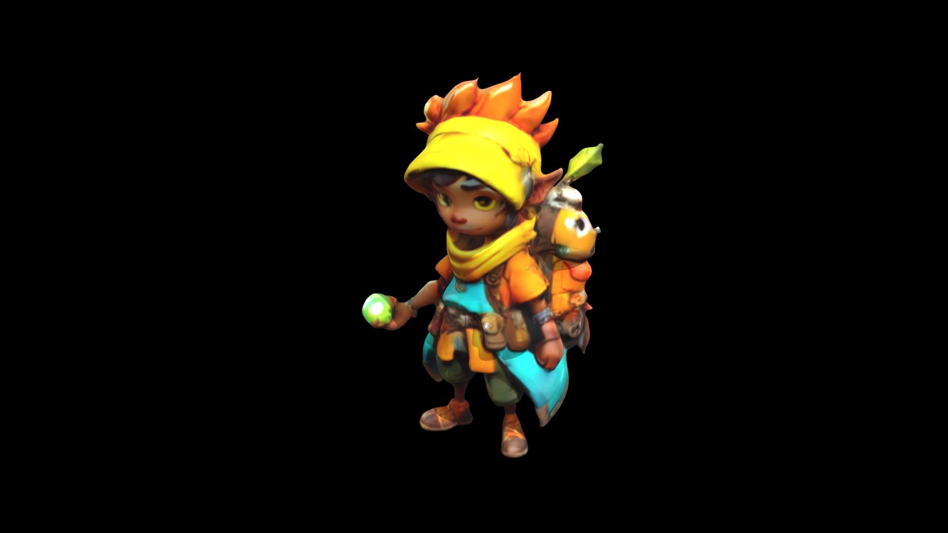 a cartoon character with a backpack and a gre - Download Free 3D model ...