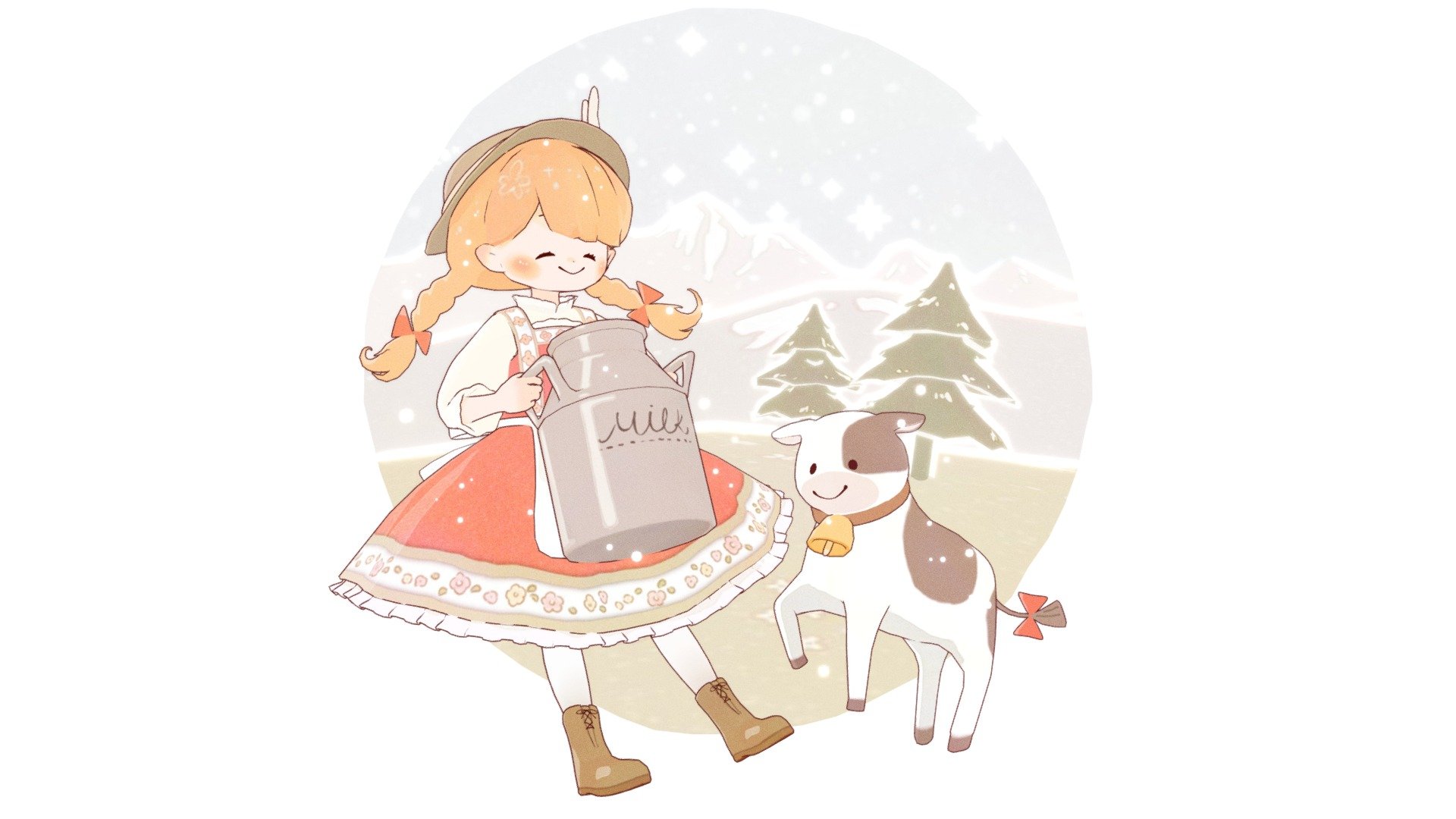 Tyrolean girl & cow - 3D model by SAWAHATA [fbf7a25] - Sketchfab
