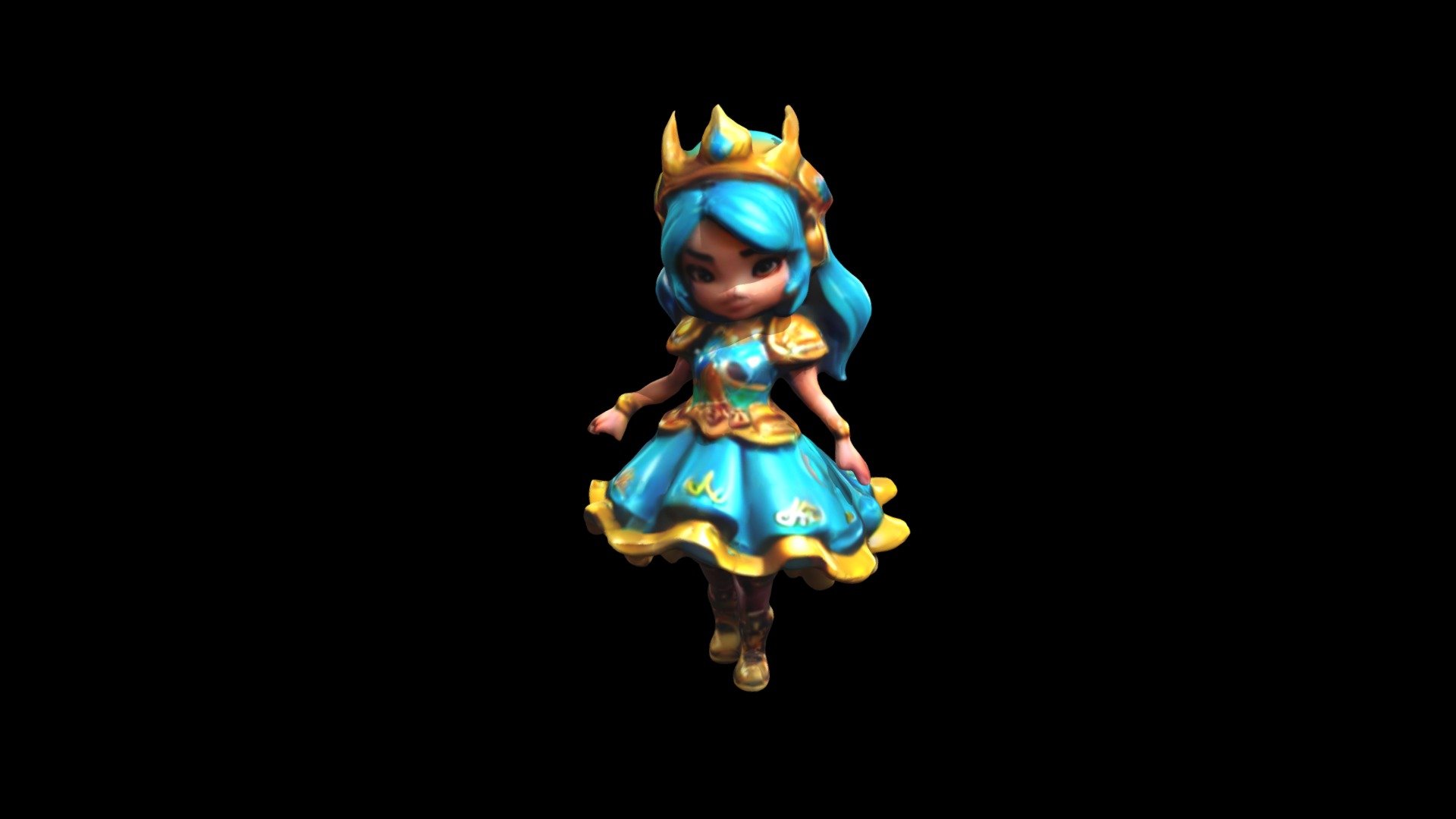 Royal Blue Princess in Gold Crown and Butterfly - Download Free 3D ...