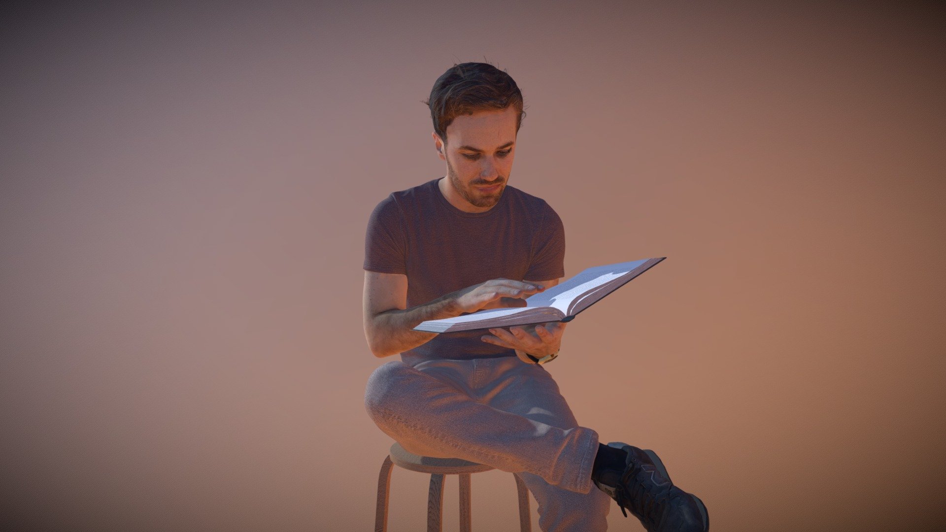 Flow A Sitting Man Young Student Reading A Book - Buy Royalty Free 3D ...