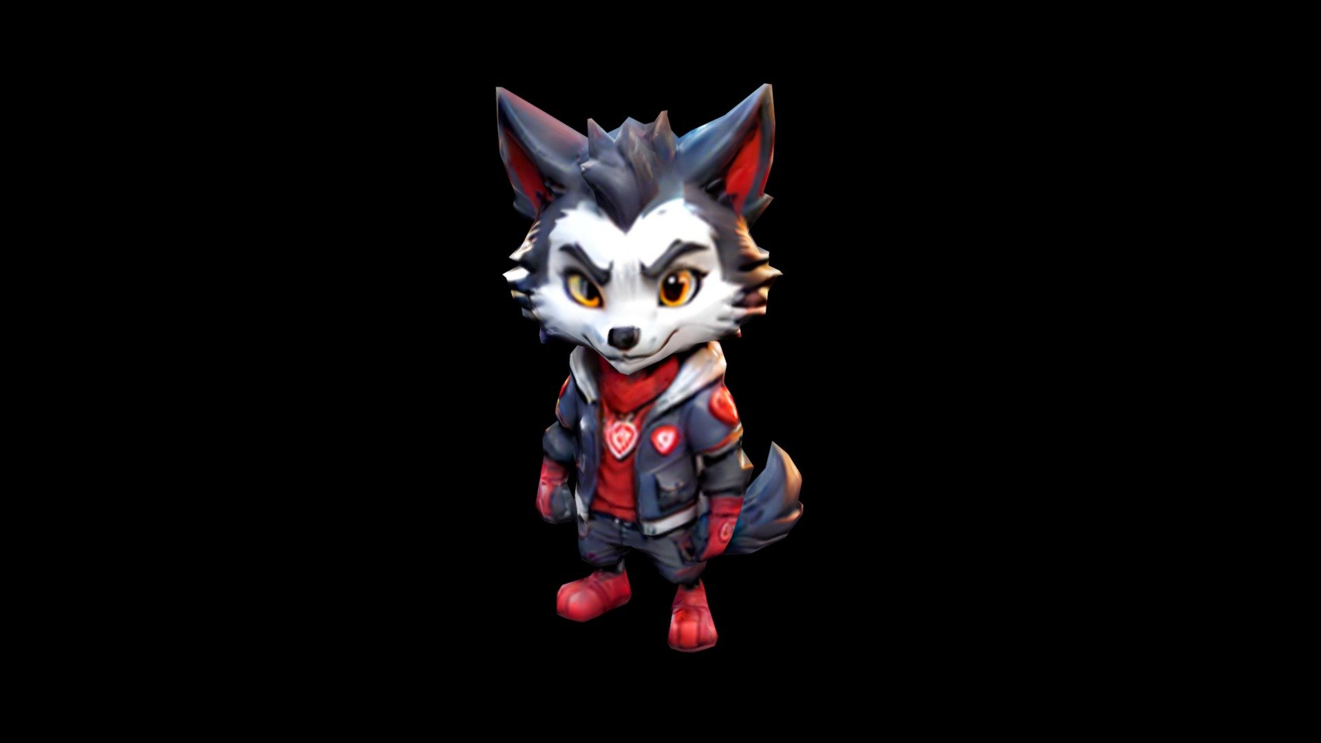 a wolf with a heart symbol in its jacket and an - Download Free 3D ...