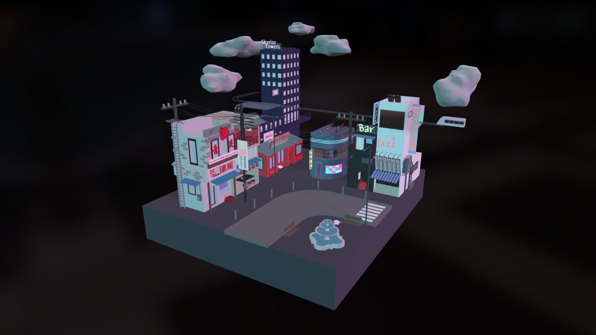 Low Poly Neon City - 3D model by EctoJyunk [fd1163e] - Sketchfab