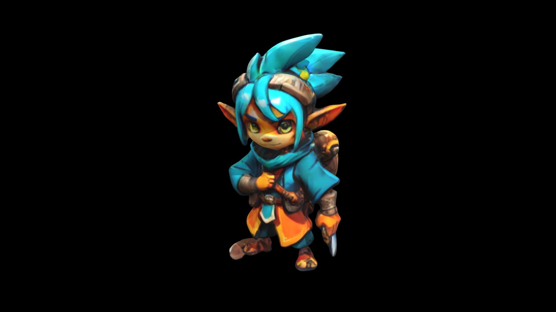 A young elf-like character with blue hair and an - Download Free 3D ...