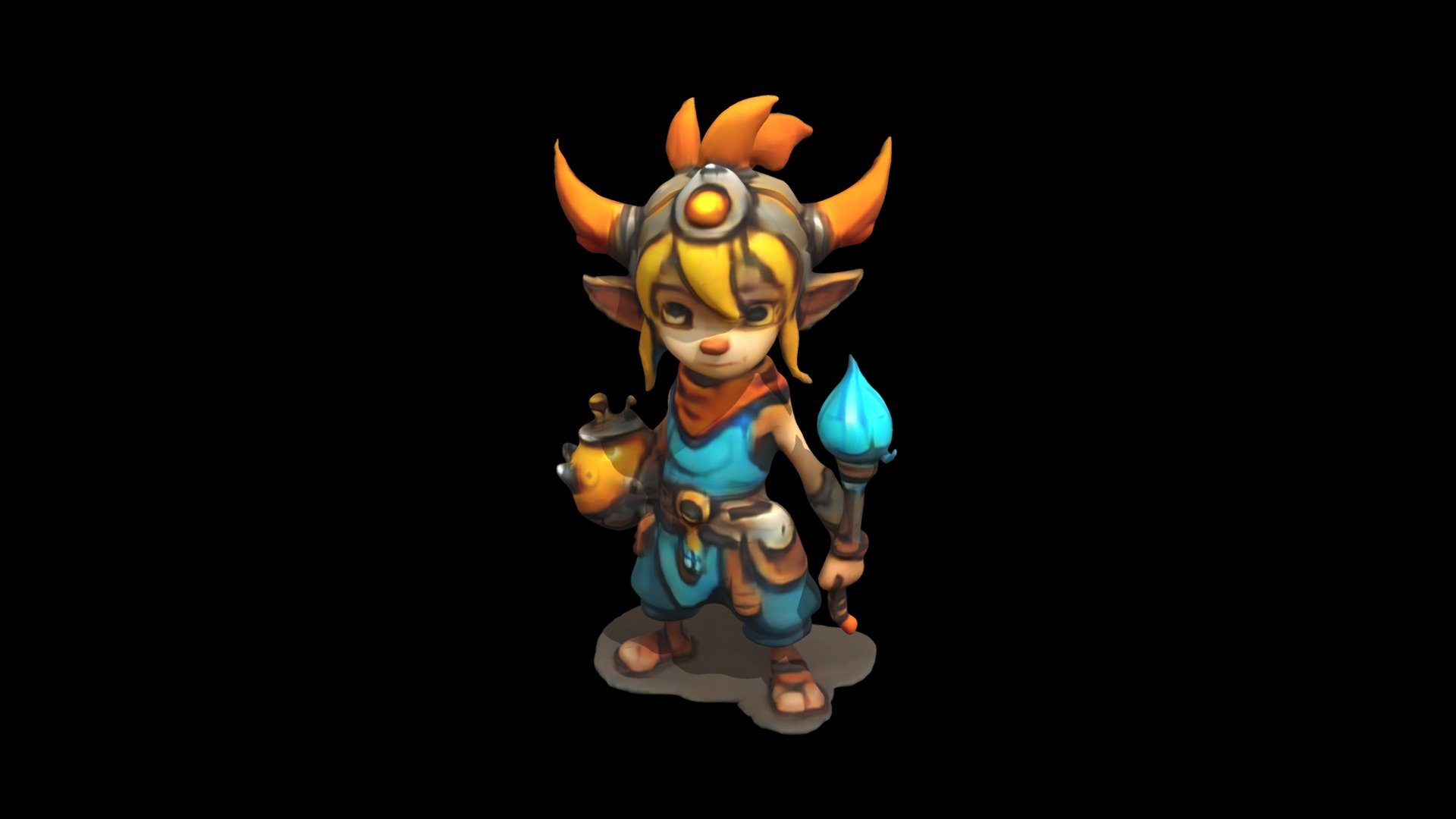 a cartoon character holding a torch and a pot - Download Free 3D model ...
