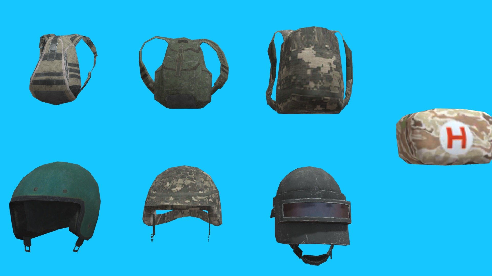 Lowpoly Pubg Bag and Helmets Pack - Buy Royalty Free 3D model by ...