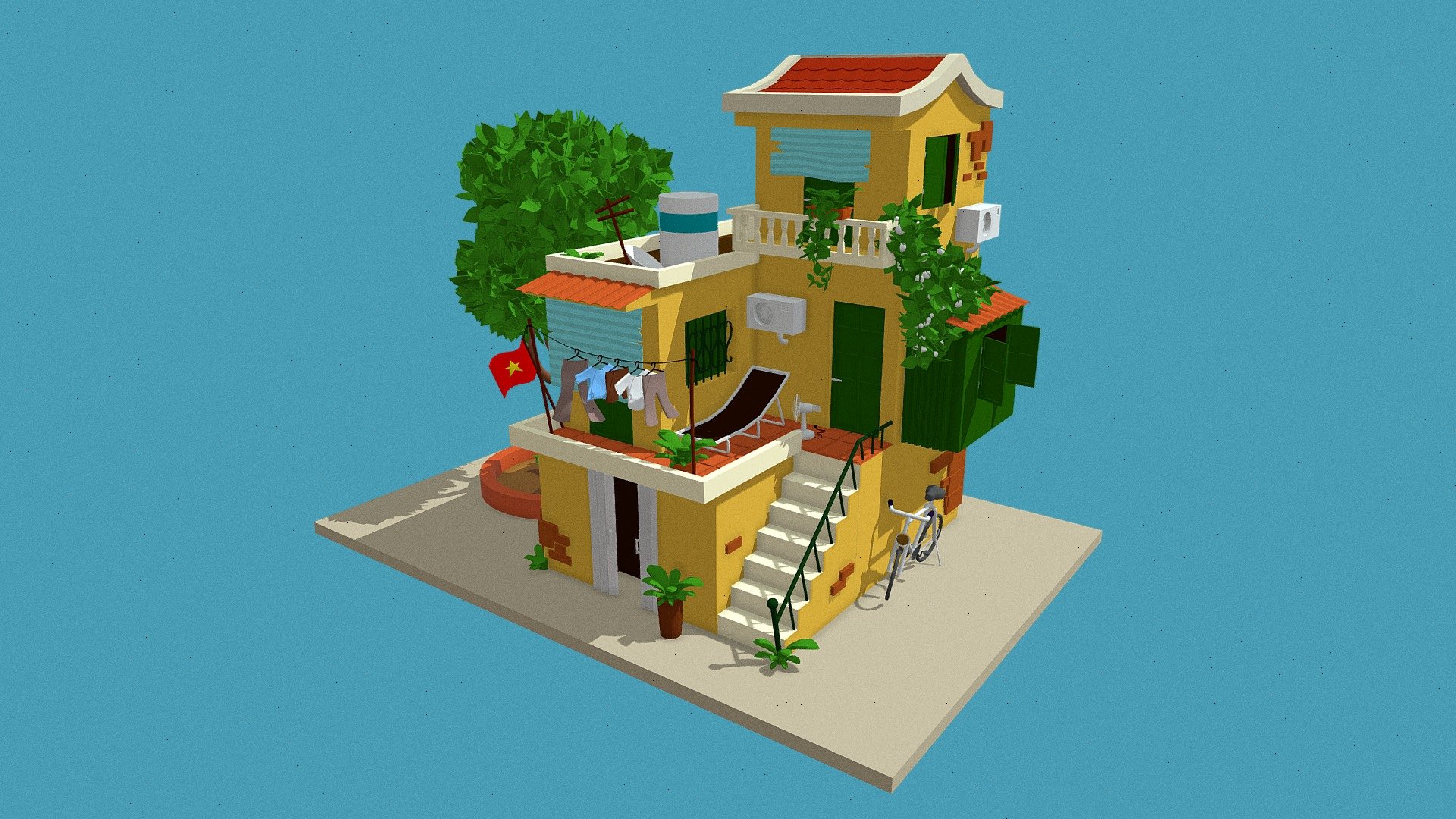 Vietnamese House ( 3 Point Perspective ) - Download Free 3D model by ...