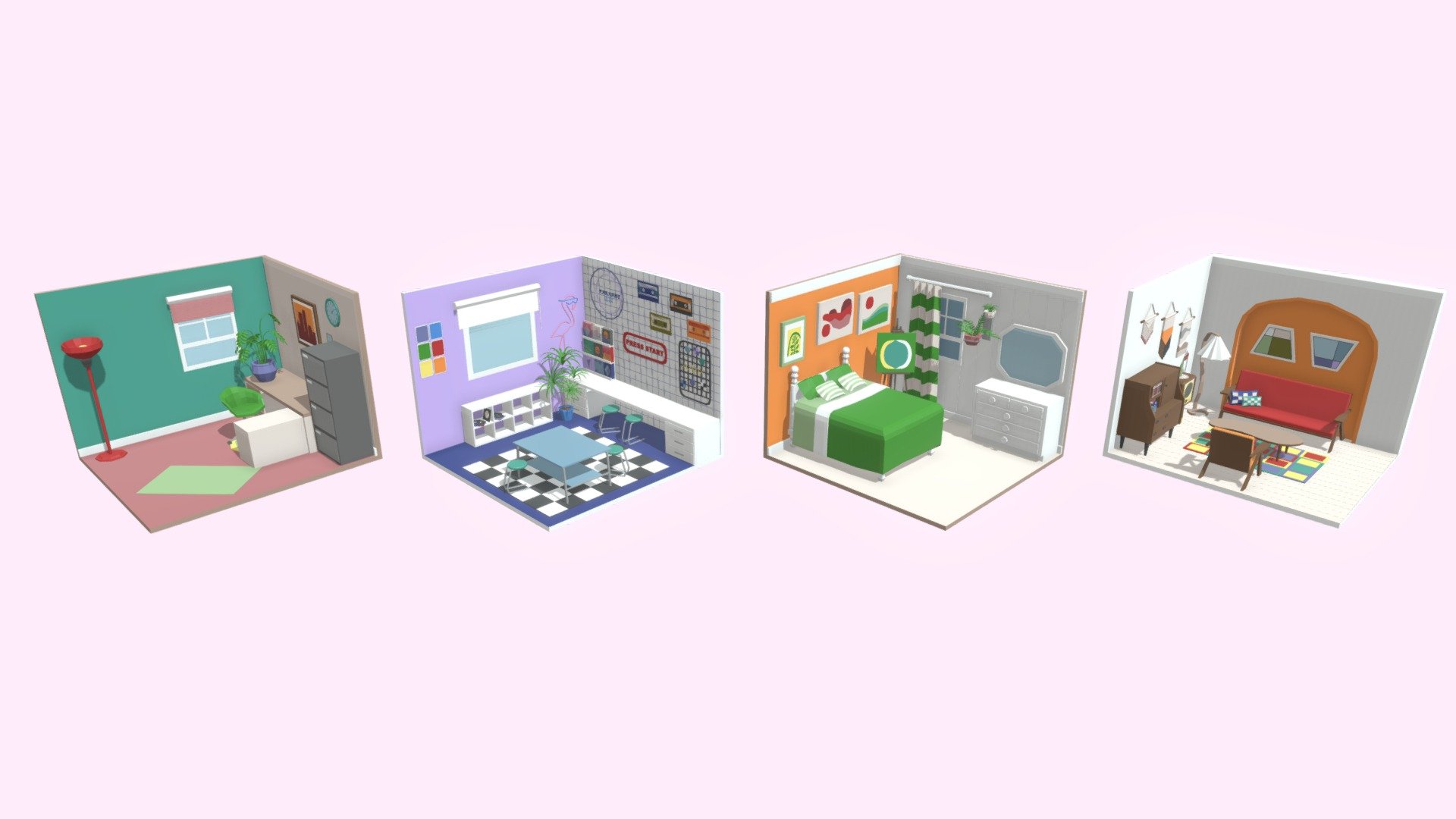 4 Rooms Horizontal - 3D model by atsrito [fdb3384] - Sketchfab