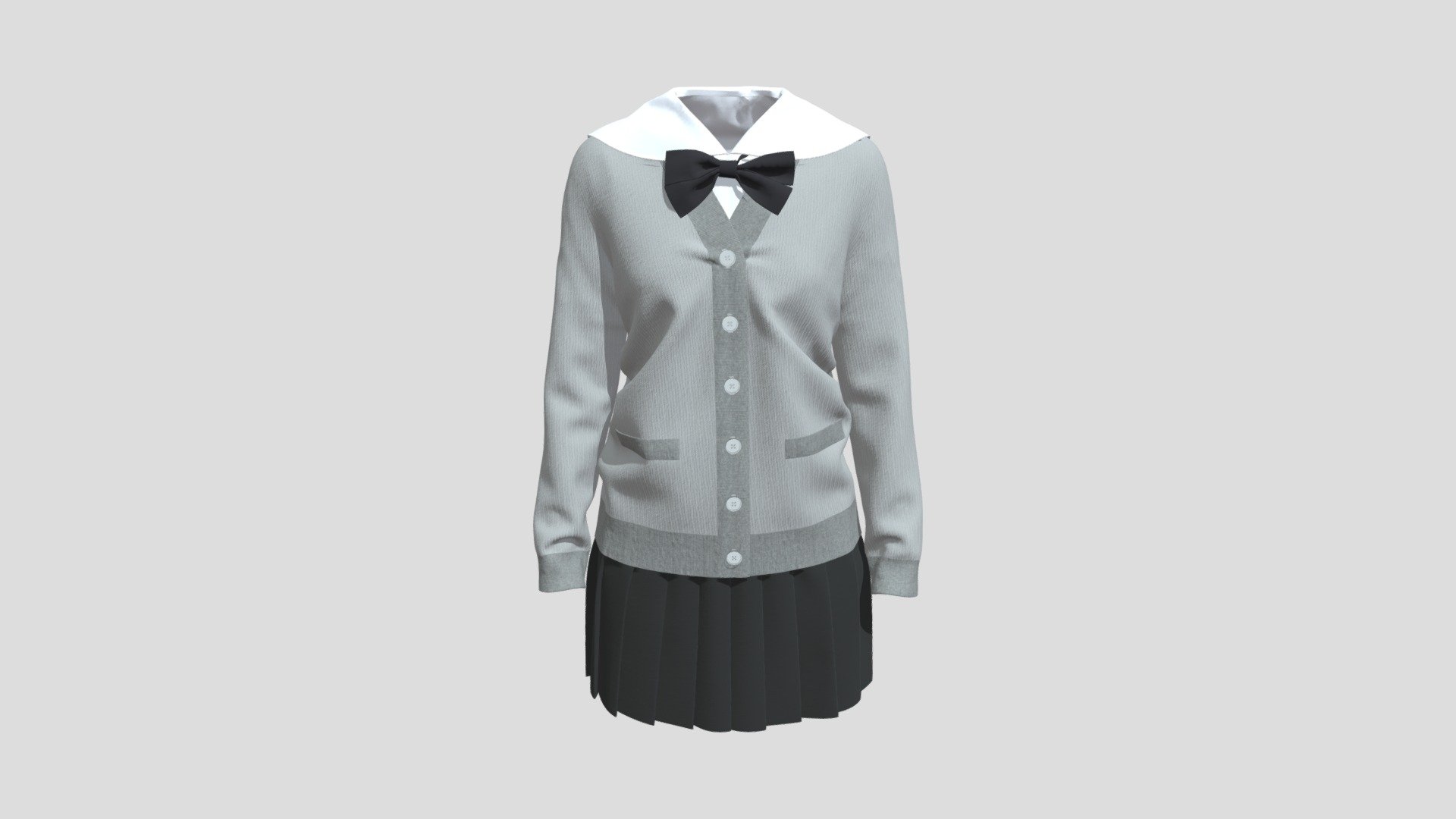 Sailor Collar School Uniform with Cardigan - Buy Royalty Free 3D model ...