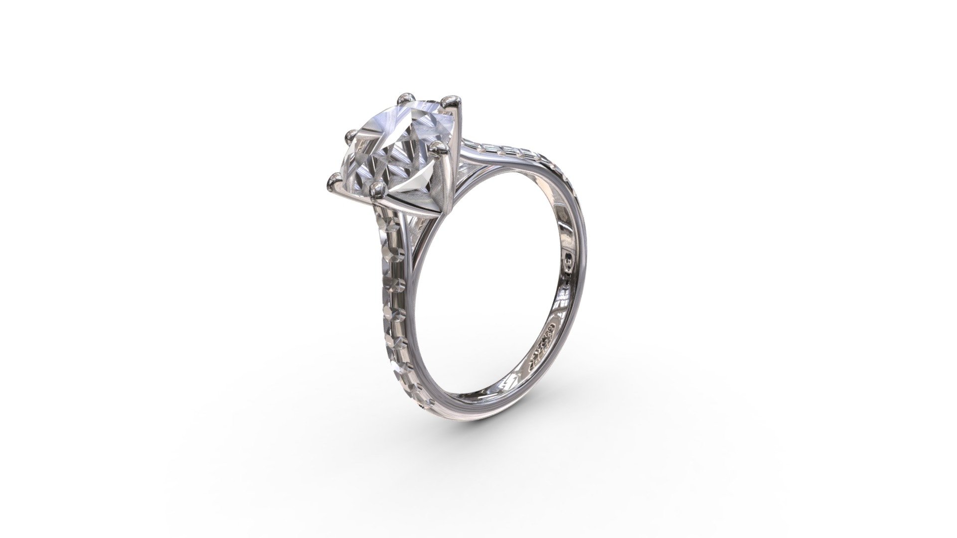 6 Prong Solitaire and pave Engagement Ring - 3D model by Luis Rocha ...