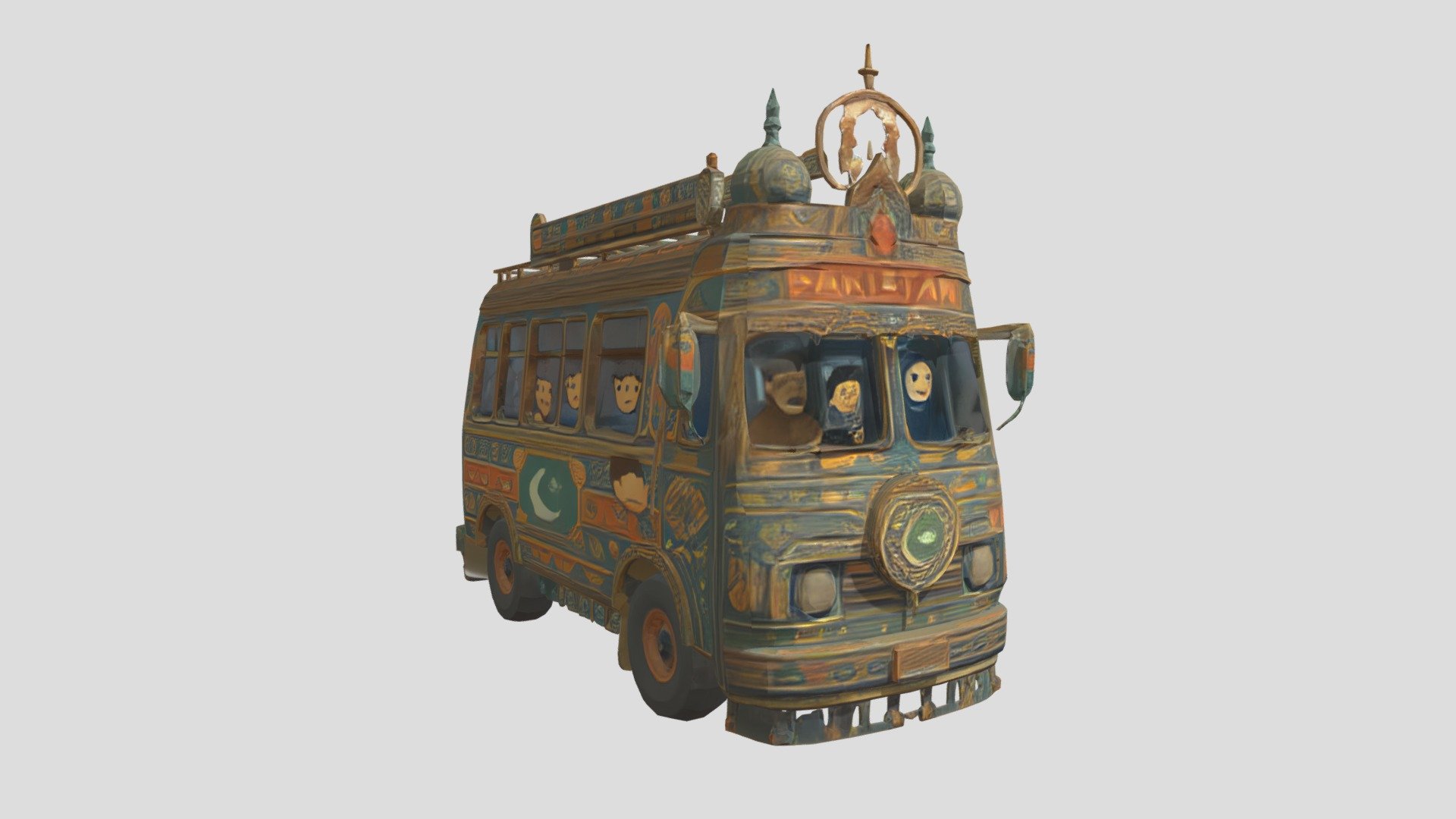 Decorative Pakistani bus with passengers - Download Free 3D model by ...