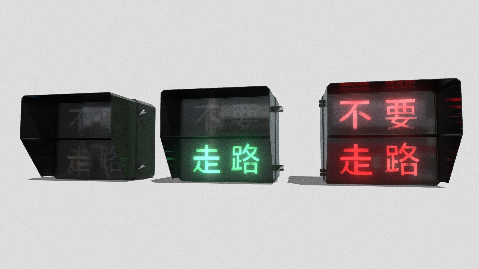 Double-aspect Neon Chinese Pedestrian Signals - Download Free 3D model ...
