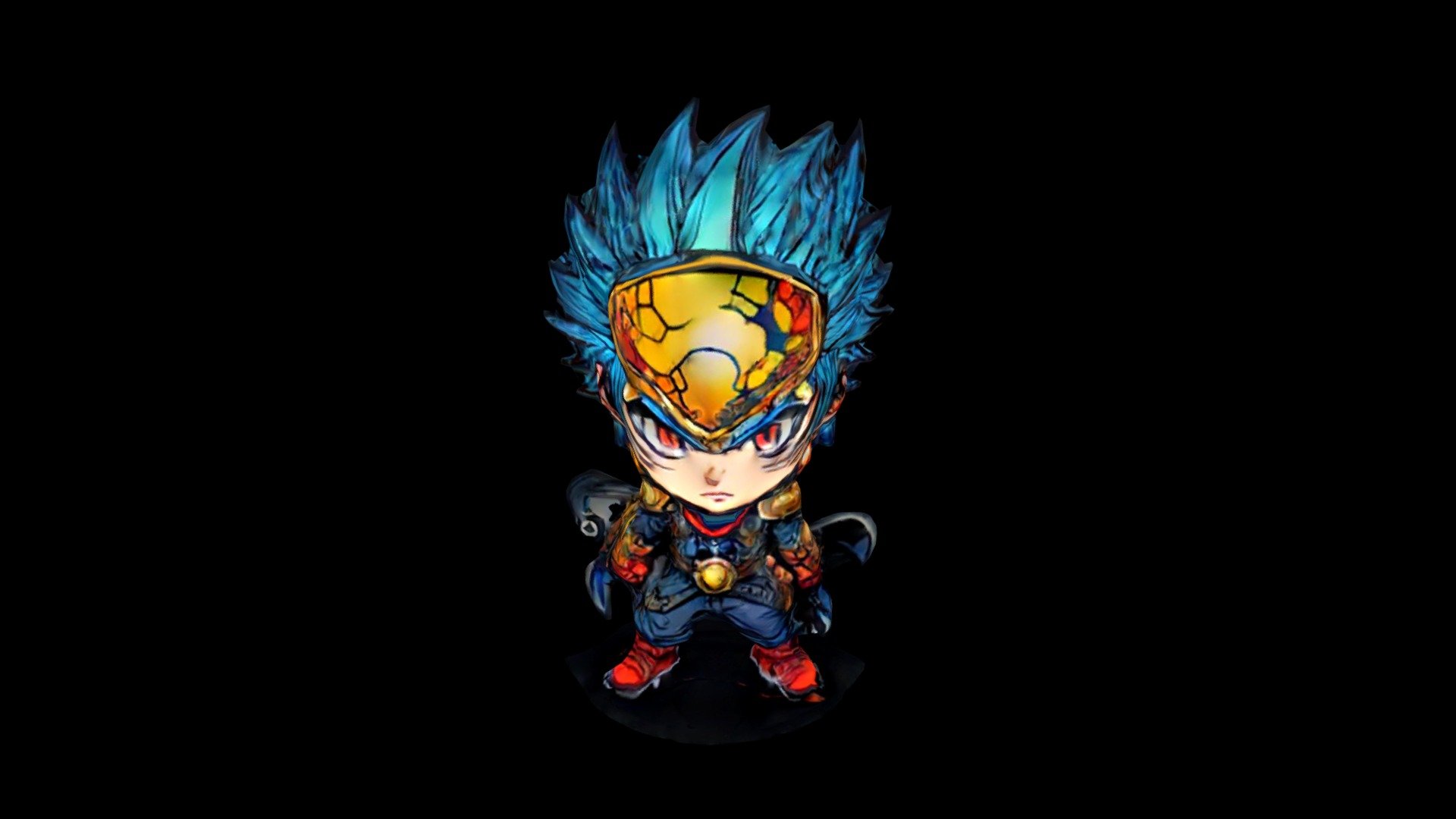 An angry character with blue hair and a helmet w - Download Free 3D ...