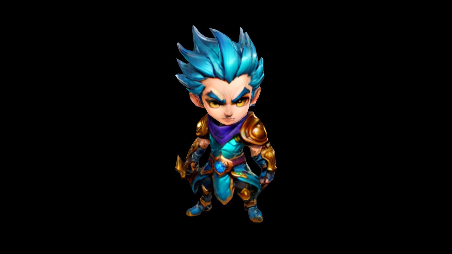 Charming Battle Sprite with Blue Hair and Golden - Download Free 3D ...