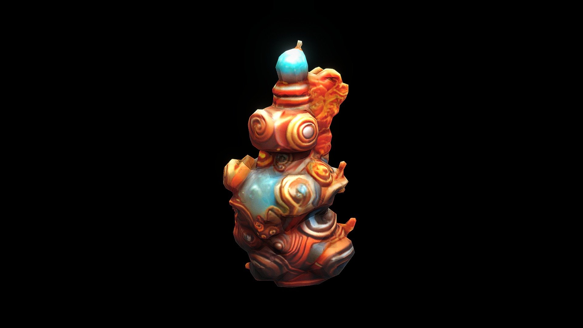 a colorful sculpture with a blue ball on top - Download Free 3D model ...