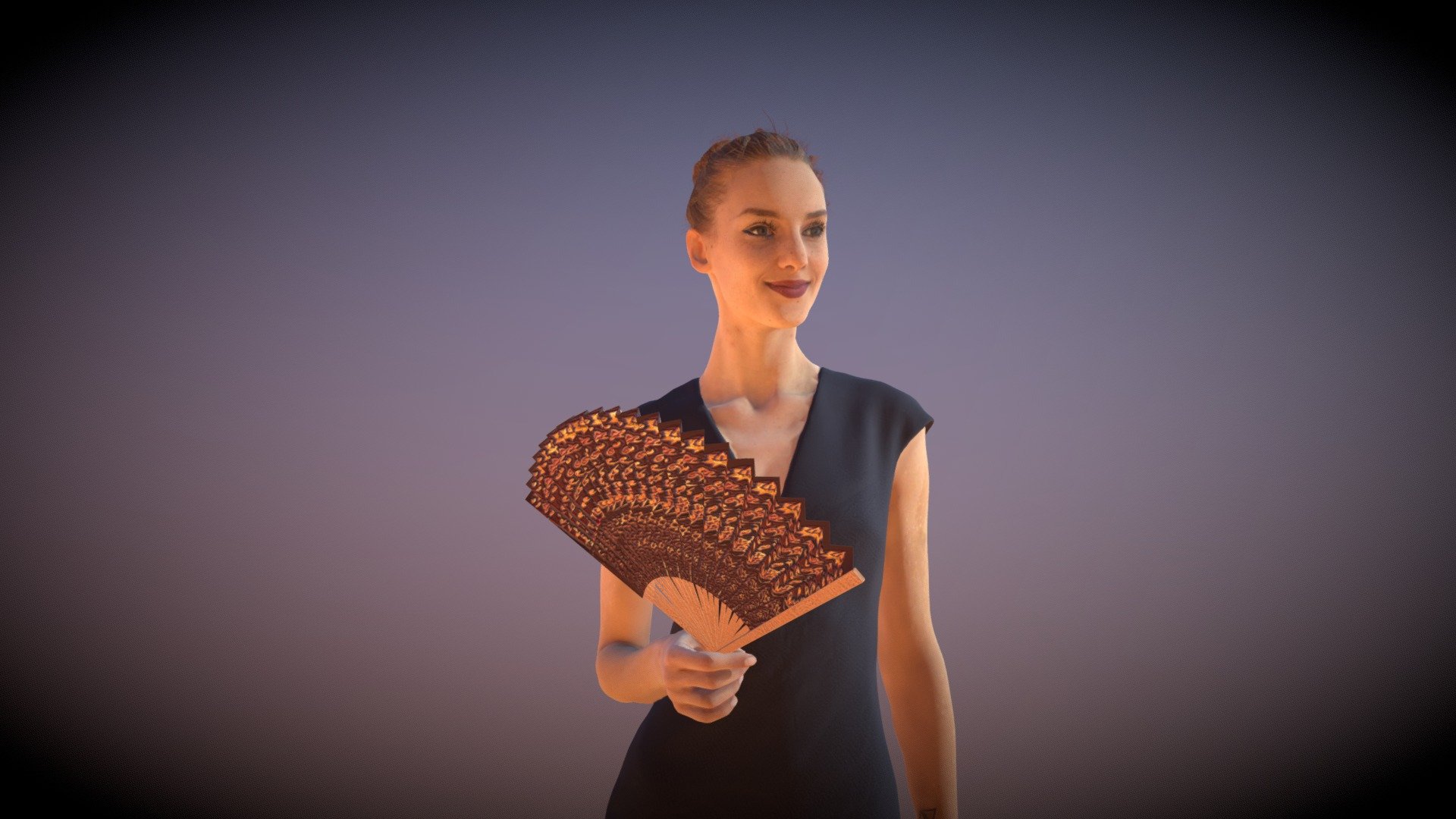 Elegant business Woman Beauty holding a Fan - Buy Royalty Free 3D model ...