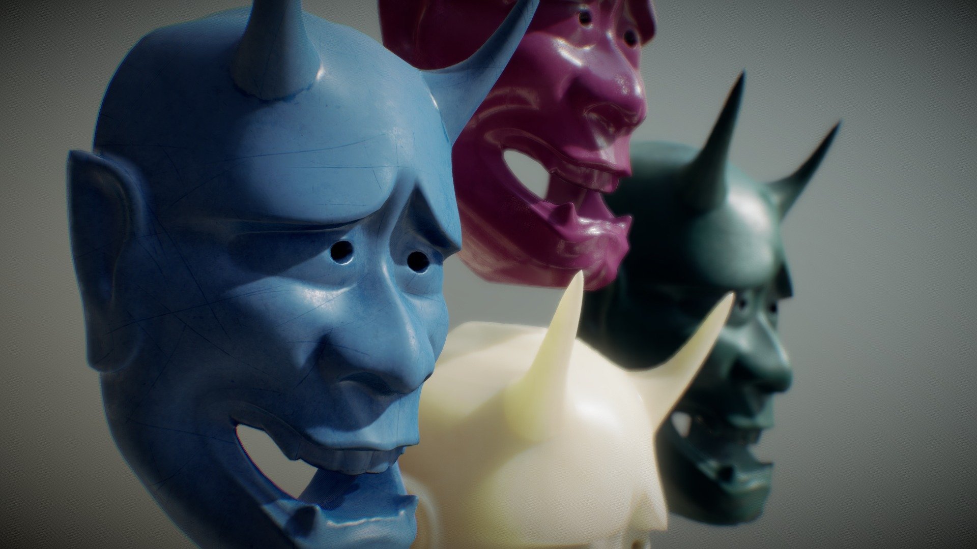 Japanese Demon Oni Ronin Mask set 2 - 3D model by DeepDown [ff74b02 ...