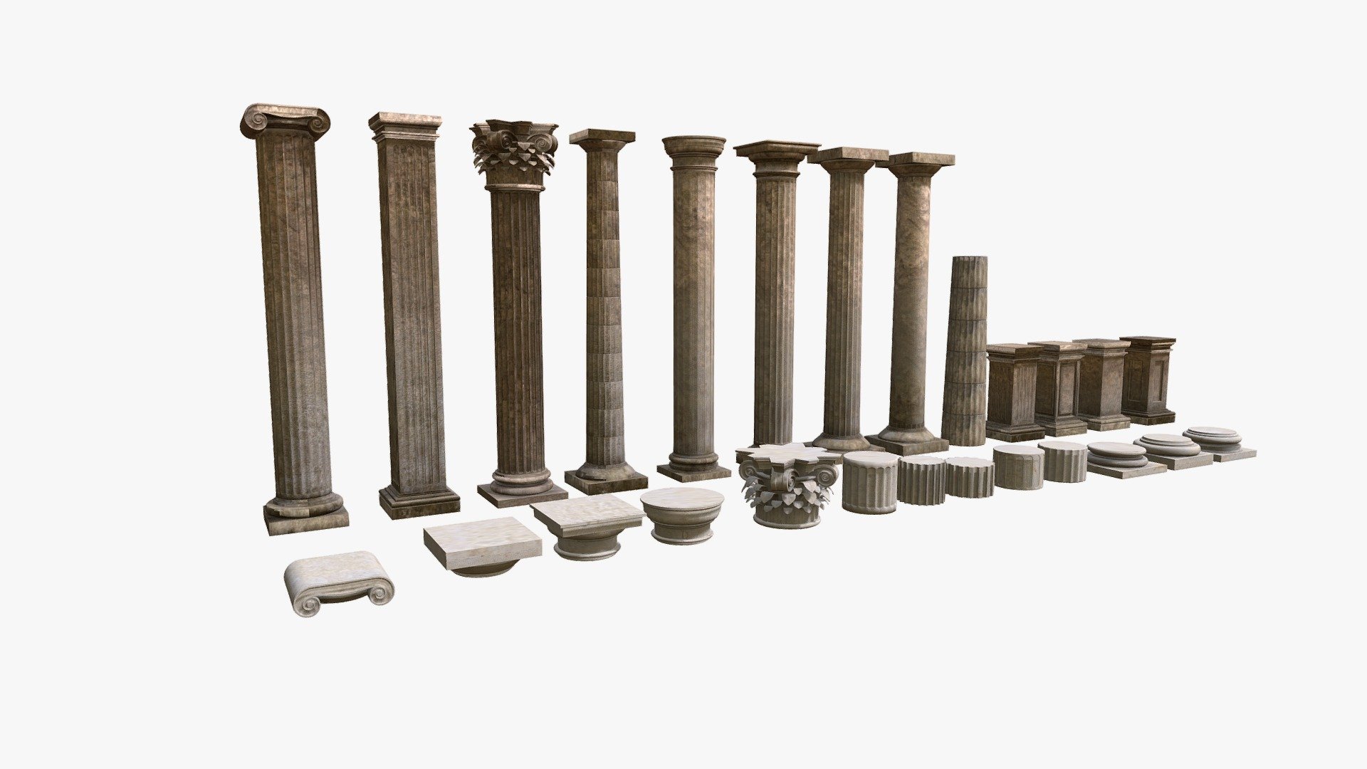 Set of 26 Modular Columns Ionic and Corianthian - Buy Royalty Free 3D ...