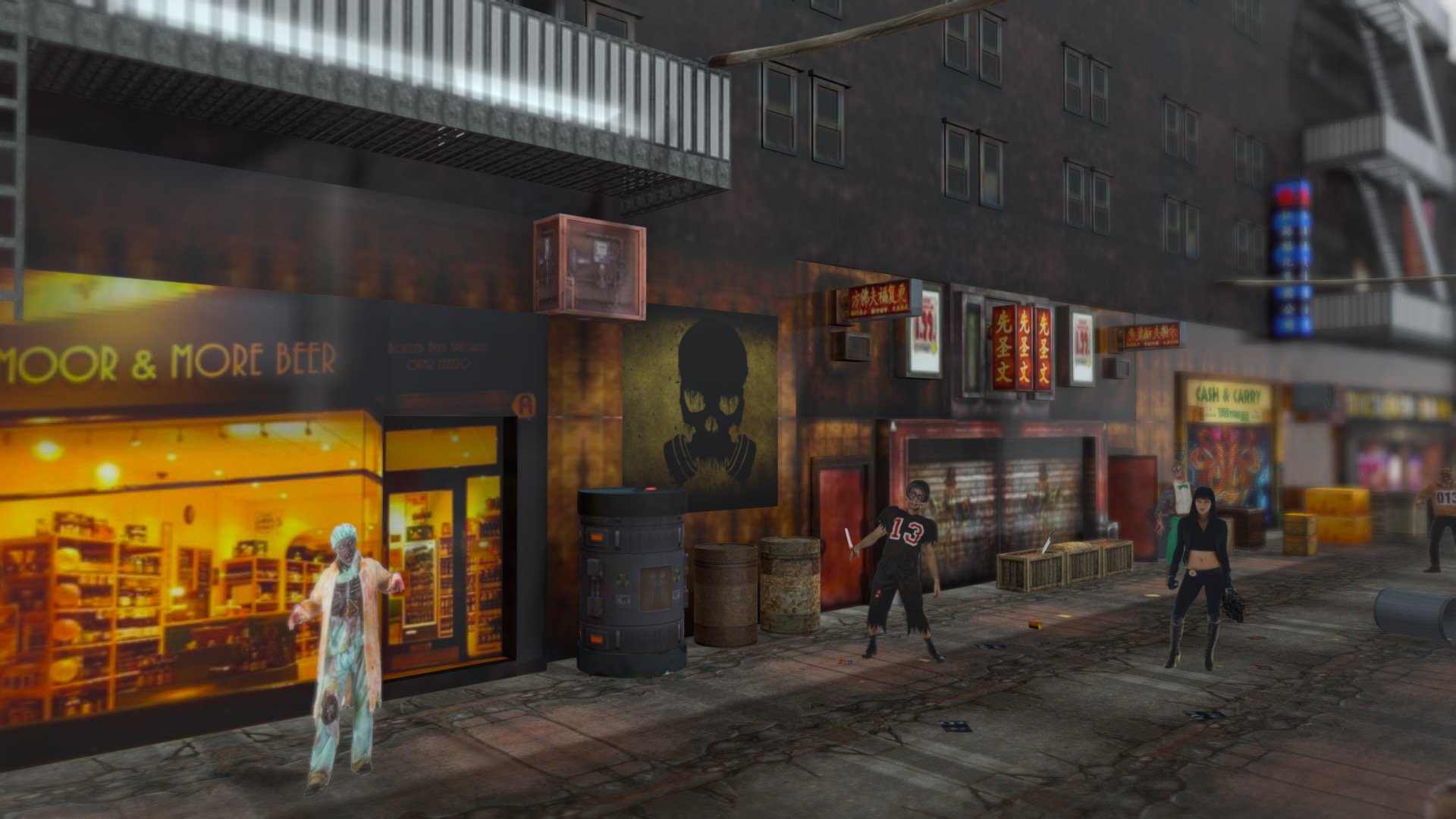 Zombie street scene game ready - Download Free 3D model by Pasha ...