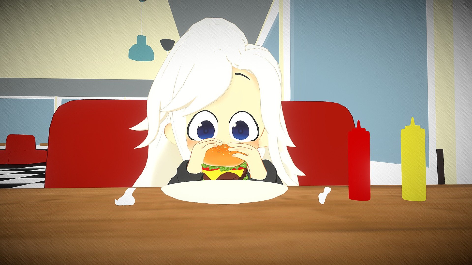 Sam eating in a retro restaurant - 3D model by Looneax [ffdde0a ...