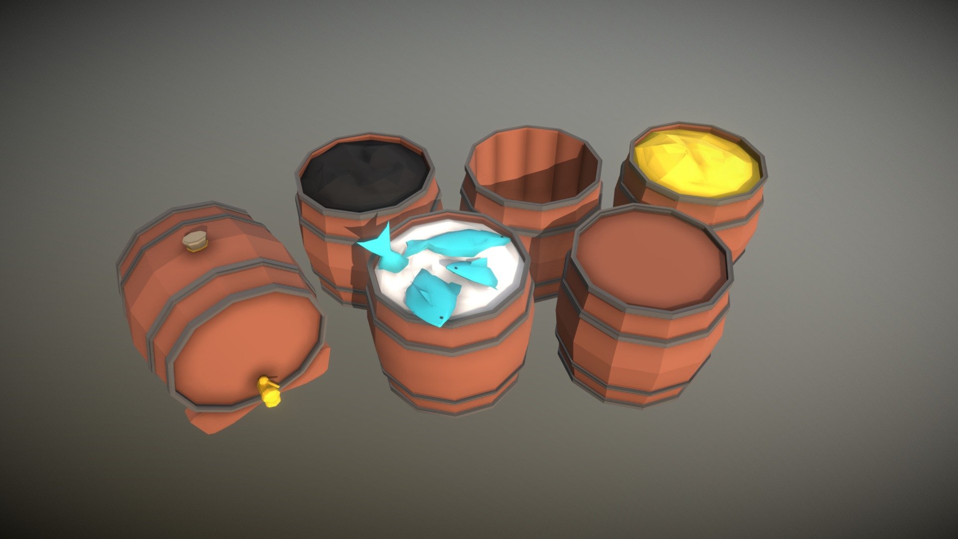 Low-poly Barrels - 3D model by Yecats (@yecats131) [ffe299d] - Sketchfab