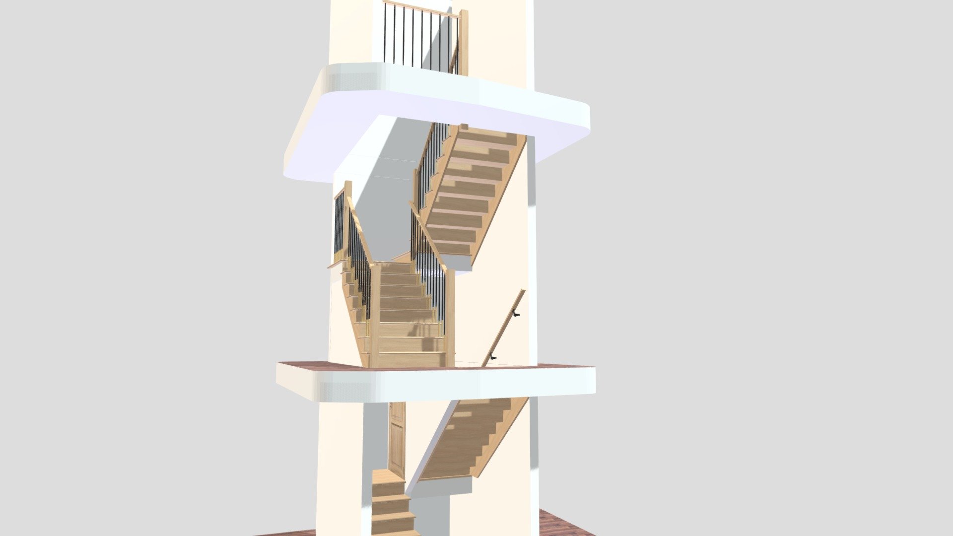 Switch back with door on landing - 3D model by 3D Software for Stair ...